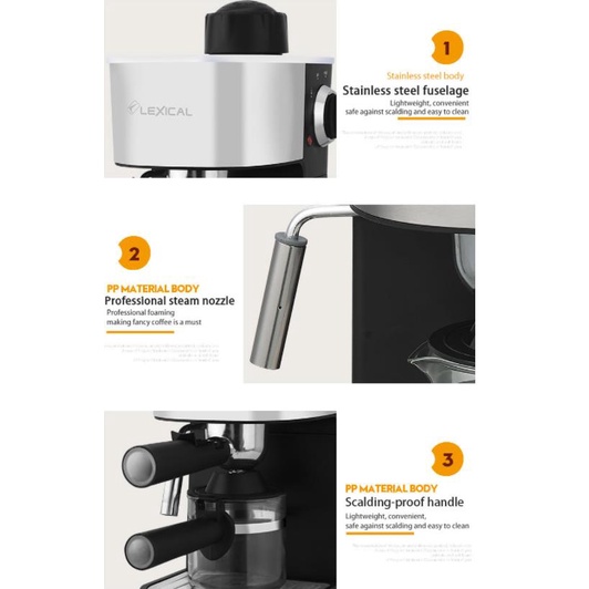 LEXICAL เครื่องชงกาแฟเอสเปรสโซ Coffee Machine 15 บาร์ เครื่องตีฟองนมแบบ ...