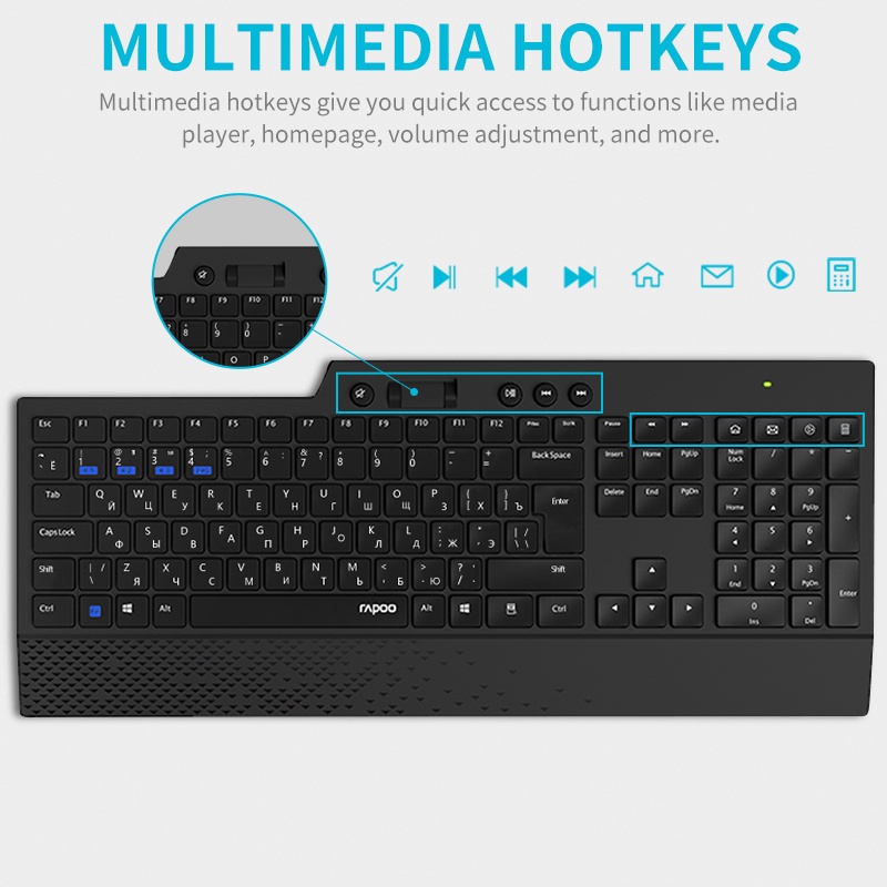 แป้นพิมพ์คอมพิวเตอร์ Rapoo 8200t Multi-mode Silent Bluetooth Wireless ...