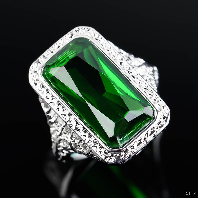 Large Green Stone Ring For Women Wedding Gift Luxury Jewelry Color ...