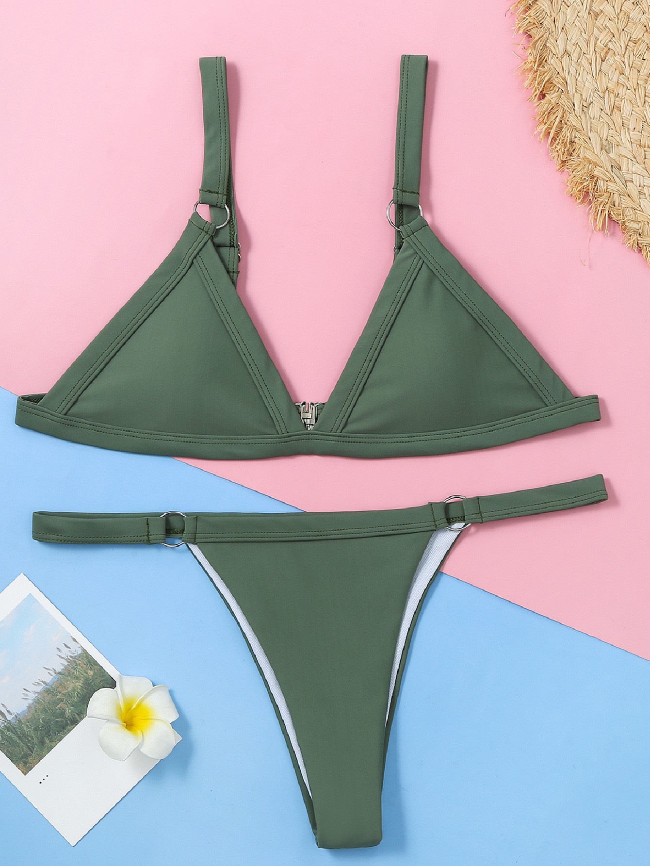 Women Swimsuit Solid Color Small Cup Bikini Bathing Suit 3VTL ...