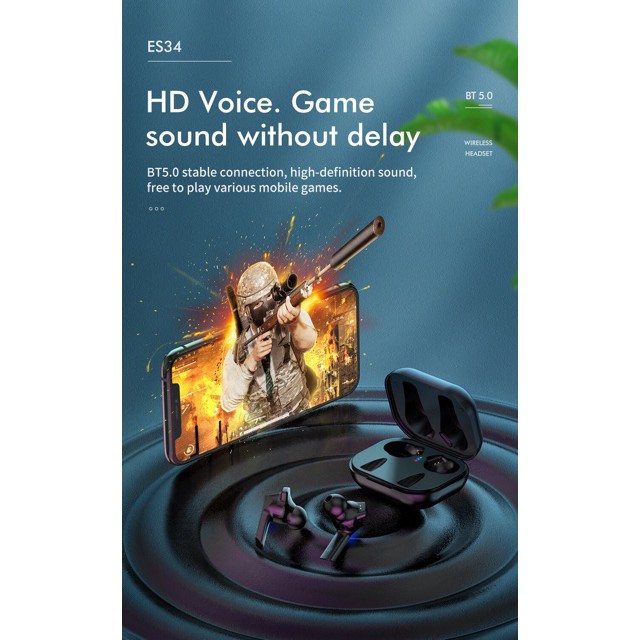 HOCO ES34 TWS Bluetooth 5.0 หูฟัง 3D ชุดหูฟังสเตอริโอ TOUCH หูฟังไร้สาย ...