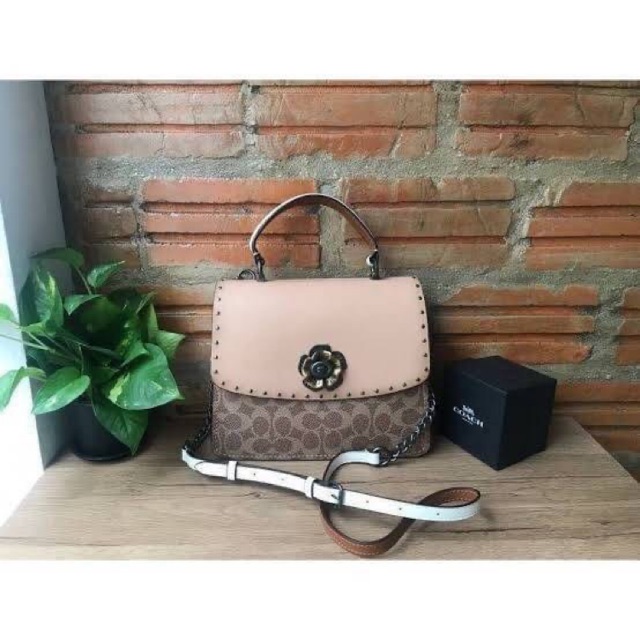 Coach Parker Top Handle In Signature Canvas With Rivets Shopee Thailand ...
