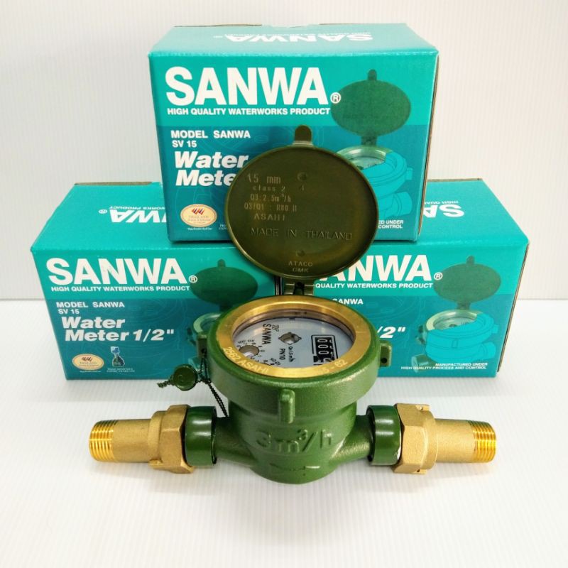 มิเตอร์น้ำ มาตรวัดน้ำ ซันวาSANWA ขนาด 4 หุน(1/2") อุปกรณ์ครบชุด | Shopee Thailand
