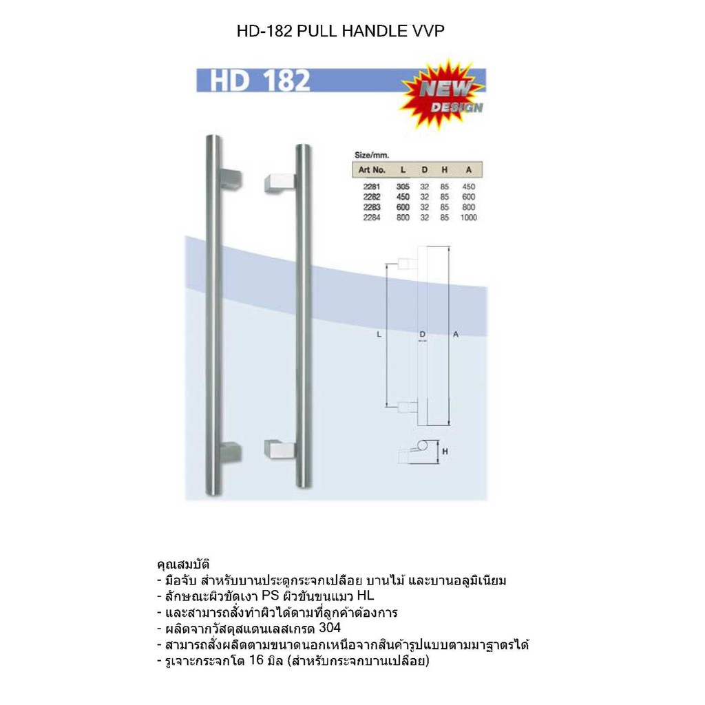 รุ่น HD182 มือจับVVPทรงกลม,ใช้กับบานกระจก,อลูมิเนียม,บานไม้ สีสแตนเลส ...