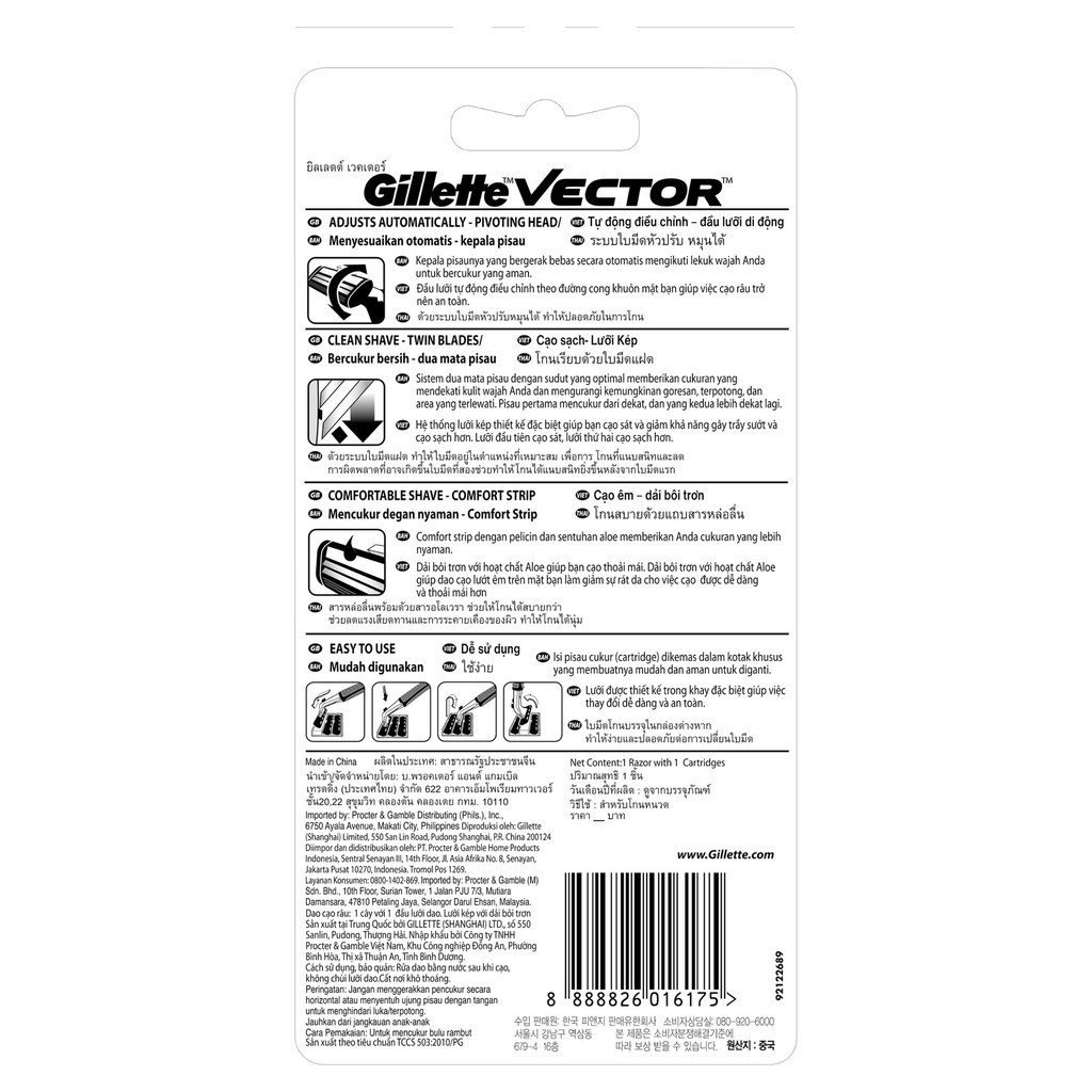 Gillette Vector ยิลเลตต์ เวคเตอร์ พลัส ด้ามพร้อมใบมีด 4 คู่ pg - pg ...