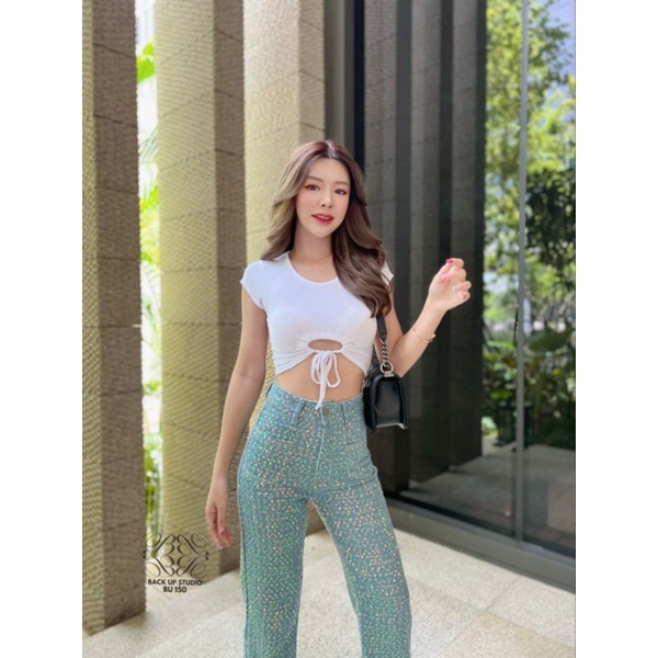 150(ผ้าไม่ยืด)ทรงกระบอกปักเลื่อมสวย - yuk_jeans - ThaiPick