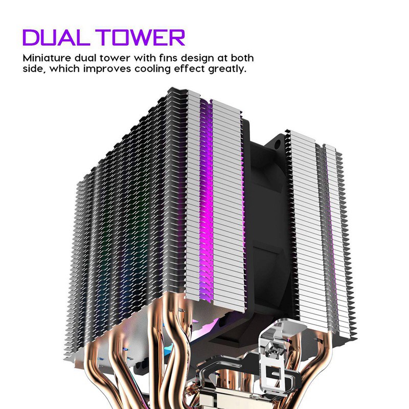 Cpu Air Cooler 6 Heat Pipes Twin-Tower Heatsink With 90Mm Rainbow Led ...
