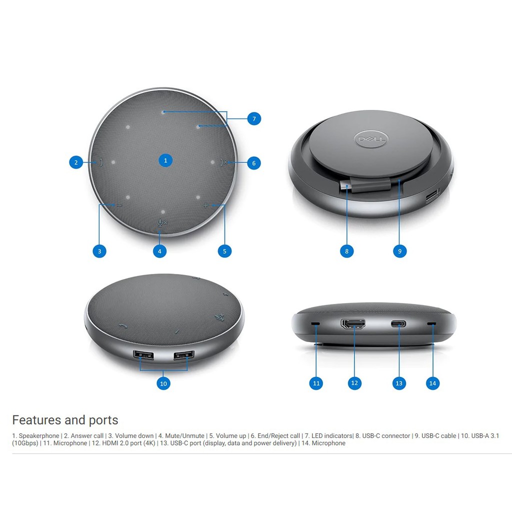 Dell Mobile Adapter Speakerphone - MH3021P USB-C adapter with ...