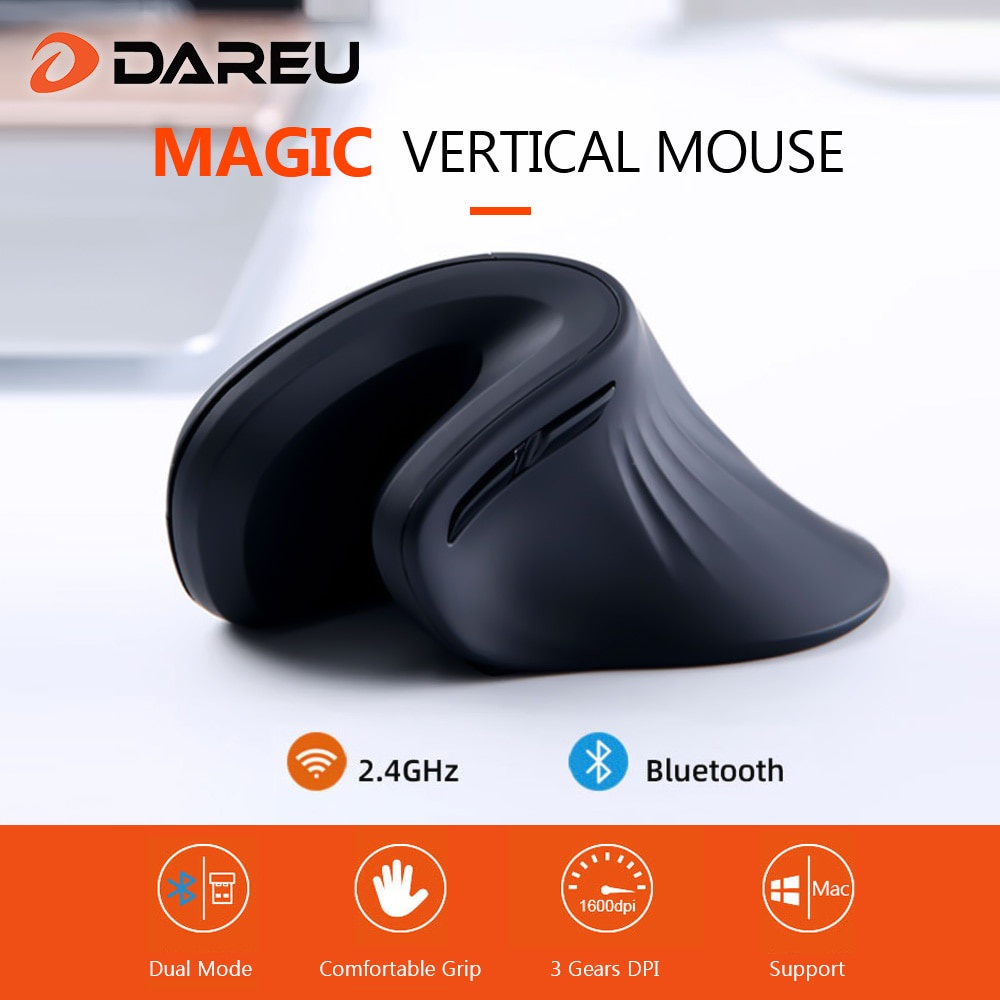 DAREU Bluetooth USB Dual Mode Vertical Wireless Mouse Ergonomic Skin ...