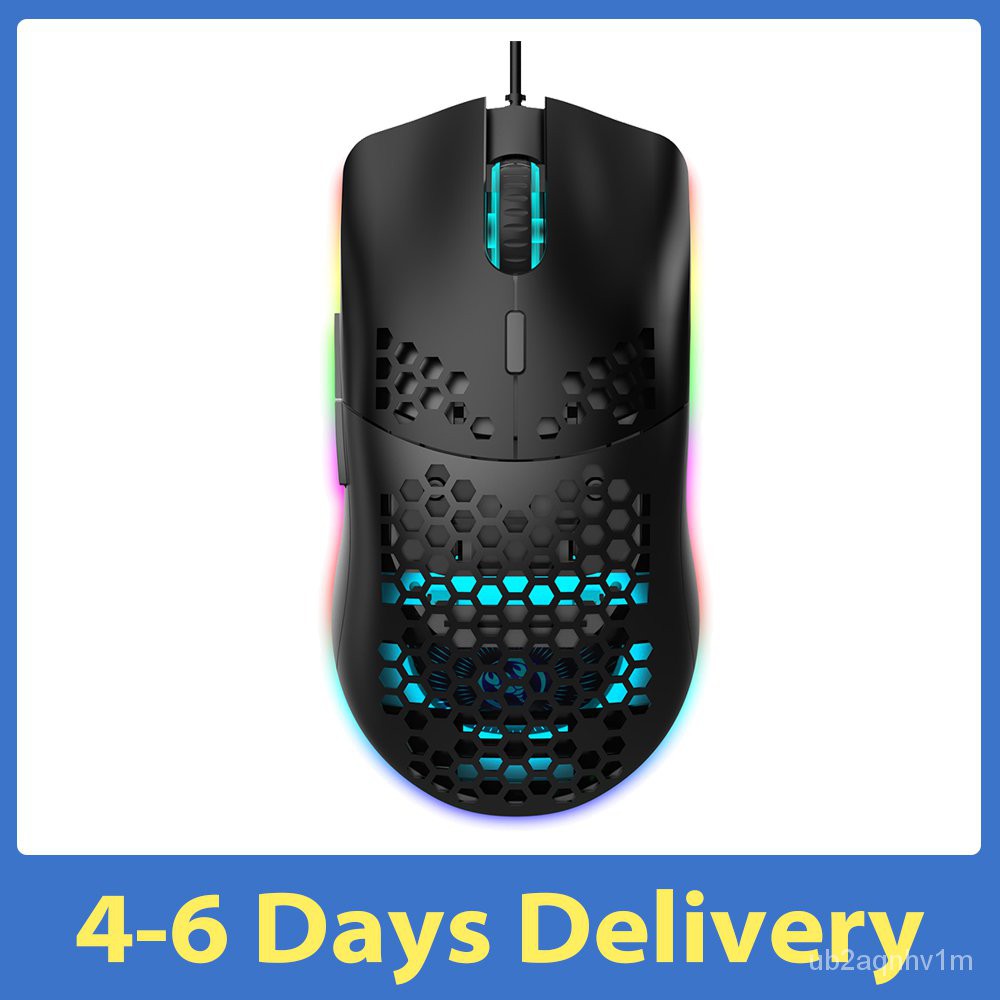 HXSJ J900 USB Wired Gaming Mouse RGB Gamer Mouses with Six Adjustable DPI Honeycomb Hollow ...