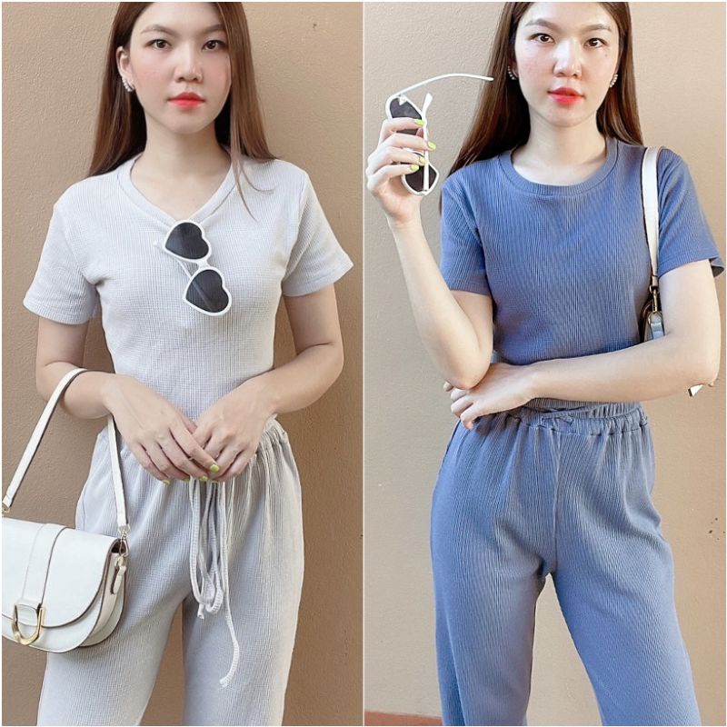 ส่งฟรีทั้งร้านเก็บโค้ดหน้าร้าน ชุดเซ็ตขายาว เสื้อคอกลม Set Basic ...