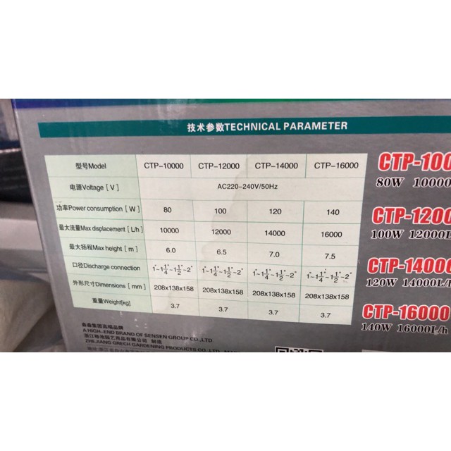 ปั๊มน้ำประหยัดไฟ Grech ctp 5000/ cpt 6000/ cpt 8000/ cpt 10000/ cpt 12000/ cpt 16000 ...