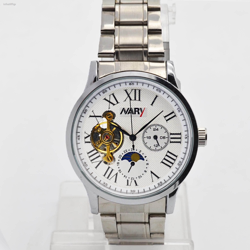 NARY Man Watch นาฬิกาข้อมือ ผู้ชาย สายสแตนเลส หน้าปัดกันรอย หน้าปัดขาว ...