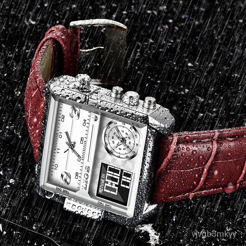 LIGE New Creative Square Men Watches Leather Quartz Wrist Watch Men ...