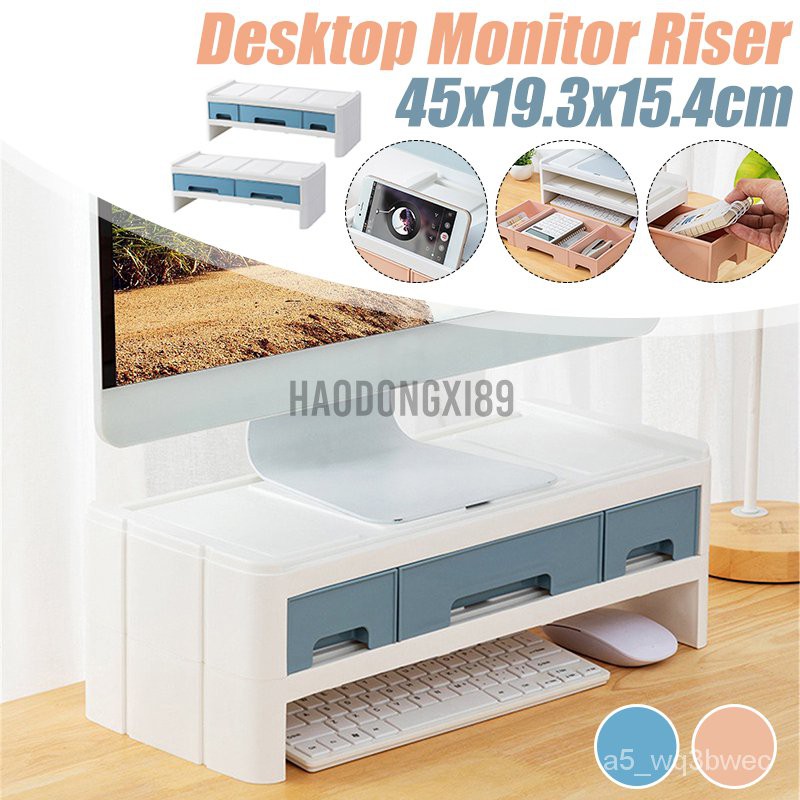 Desktop Computer Monitor Stand Riser Rack Keyboard Holder Drawer ...