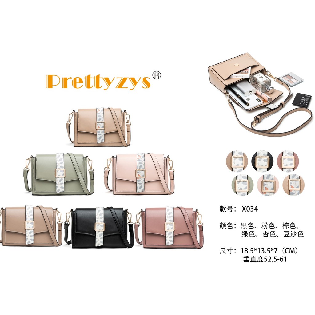 X034 กระเป๋าสะพายข้างผู้หญิง Prettyzysแท้พร้อมส่ง กระเป๋าสะพายไหล่ แฟชั้นเกาหลี แบบใส่โทรศัพท์ ...
