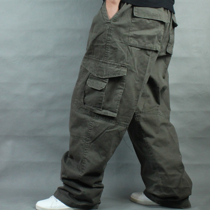 Hip Hop Cargo Pants Men Casual Cotton Pants Straight Loose Baggy Streetwear Joggers Wide Leg ...