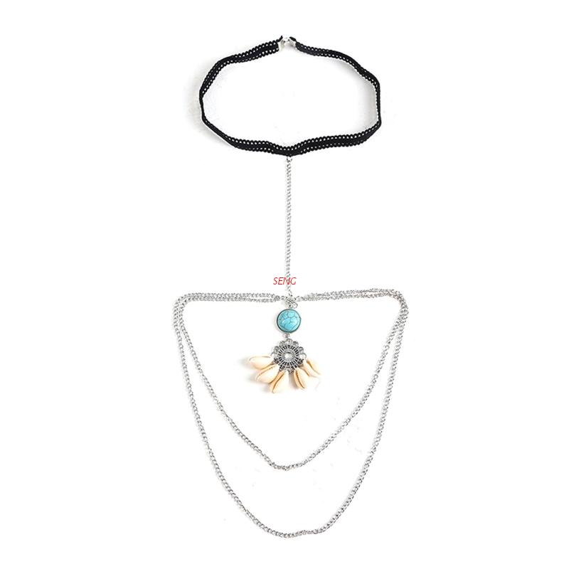 seng Metal Body Chain Sexy Style Simple Multilayer Shell Turquoise ...