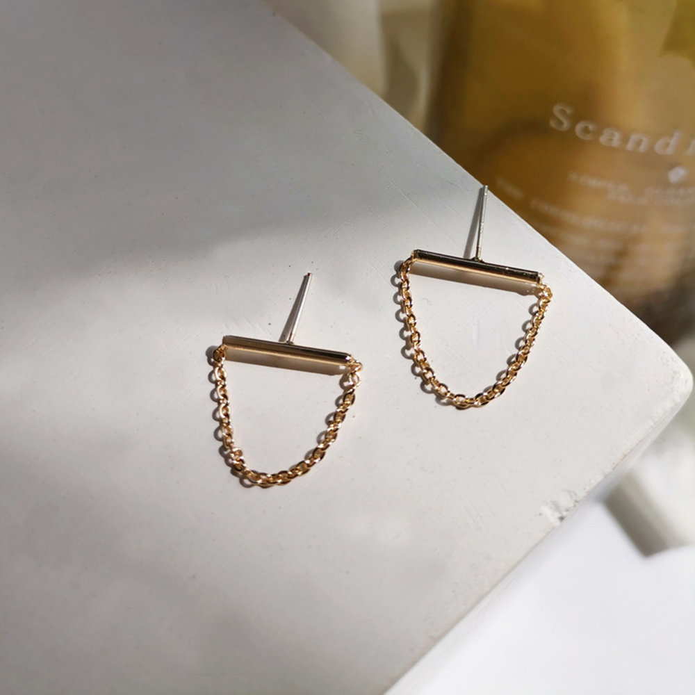 Gold Color Piercing Chain Stud Earring Ear Cuff Chain Line Thread ...