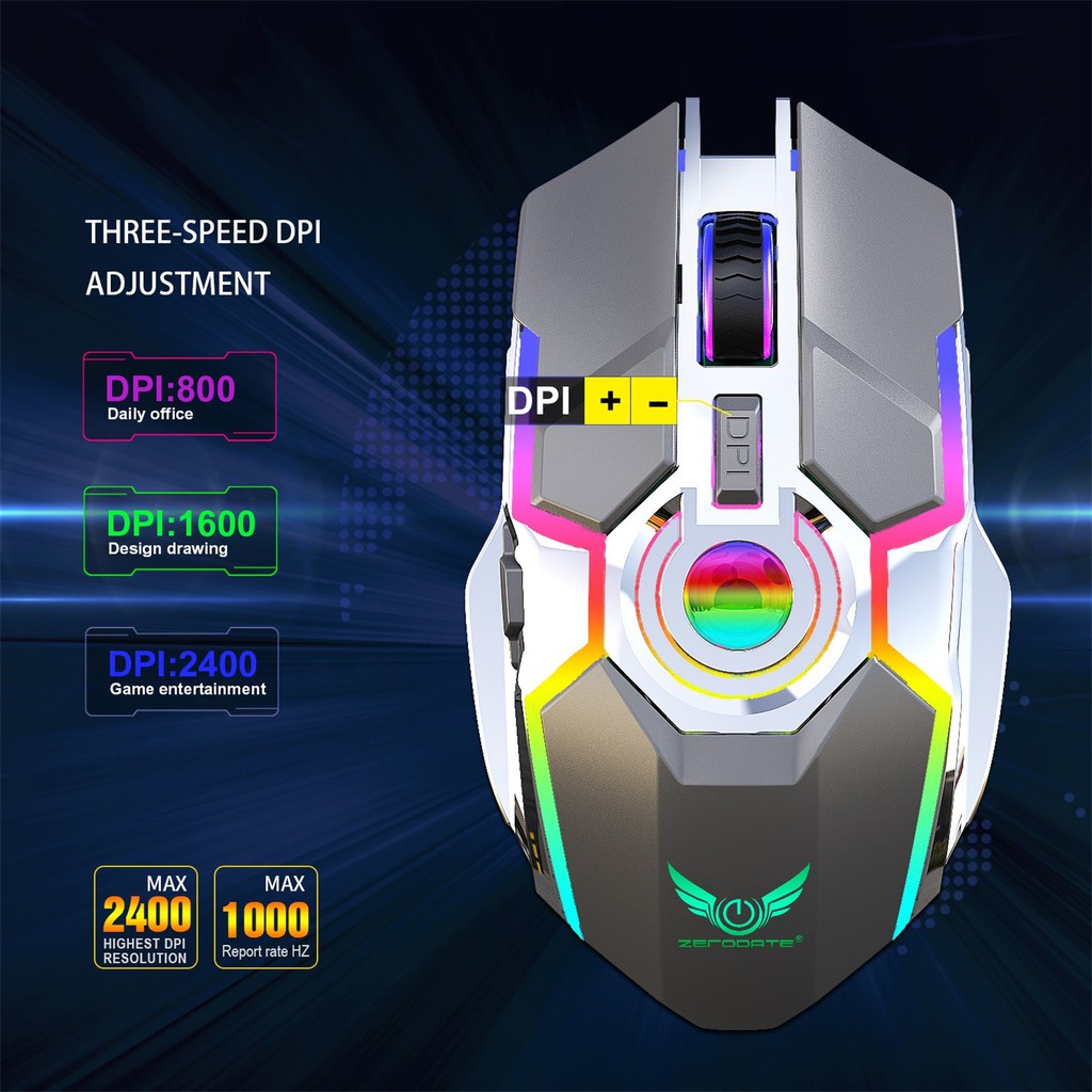 ZERODATE-T30 Wireless Mouse Rechargeable RGB Glow 2.4G Mouse Ergonomic ...