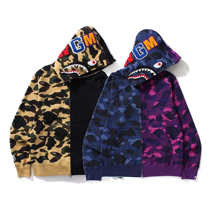 ถูกสุด BAPE purple and blue Mosaic WGM sharks sweater jacket ...