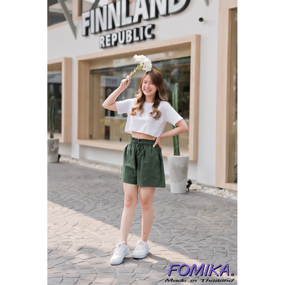 FOMIKA 2กางเกงขาสั้น กางเกงขาสั้นผู้หญิง ผ้าฝ้ายแท้100 เชือกรูดได้จริง - fnshop_official - ThaiPick