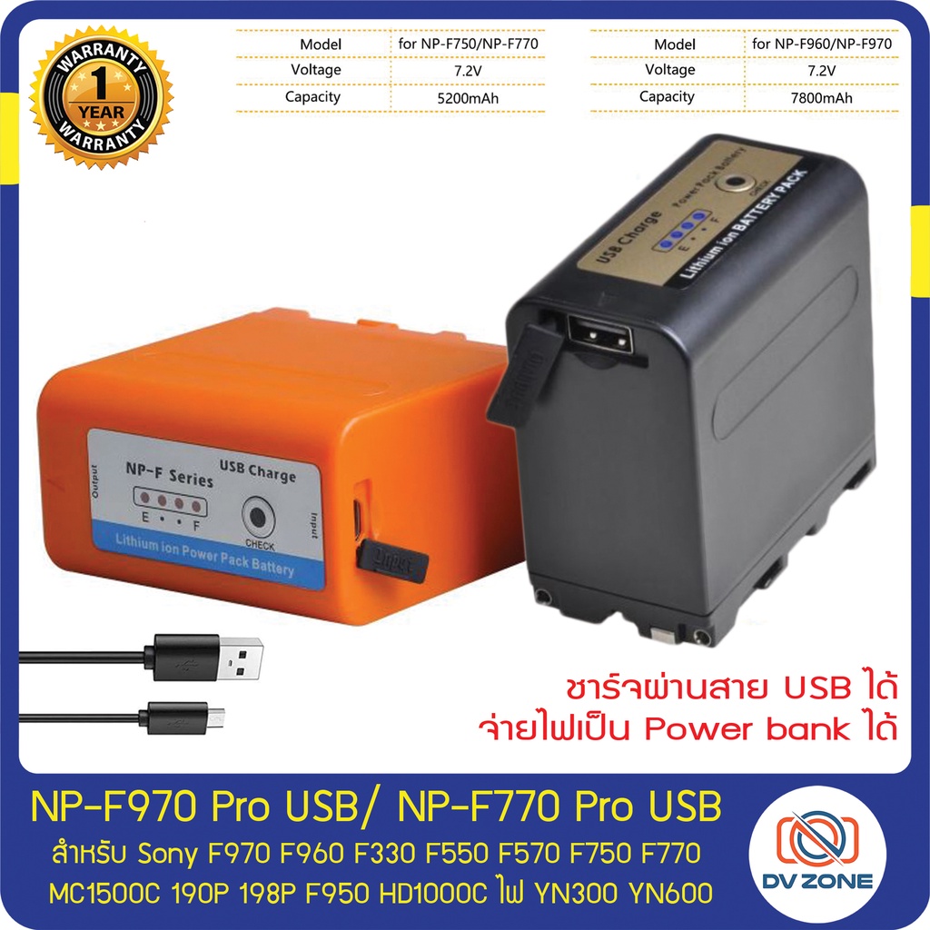 แบตเตอรี่ NP-F970 NP-F770 PRO USB สำหรับ Sony F970 F960 NPF970 F550 ...