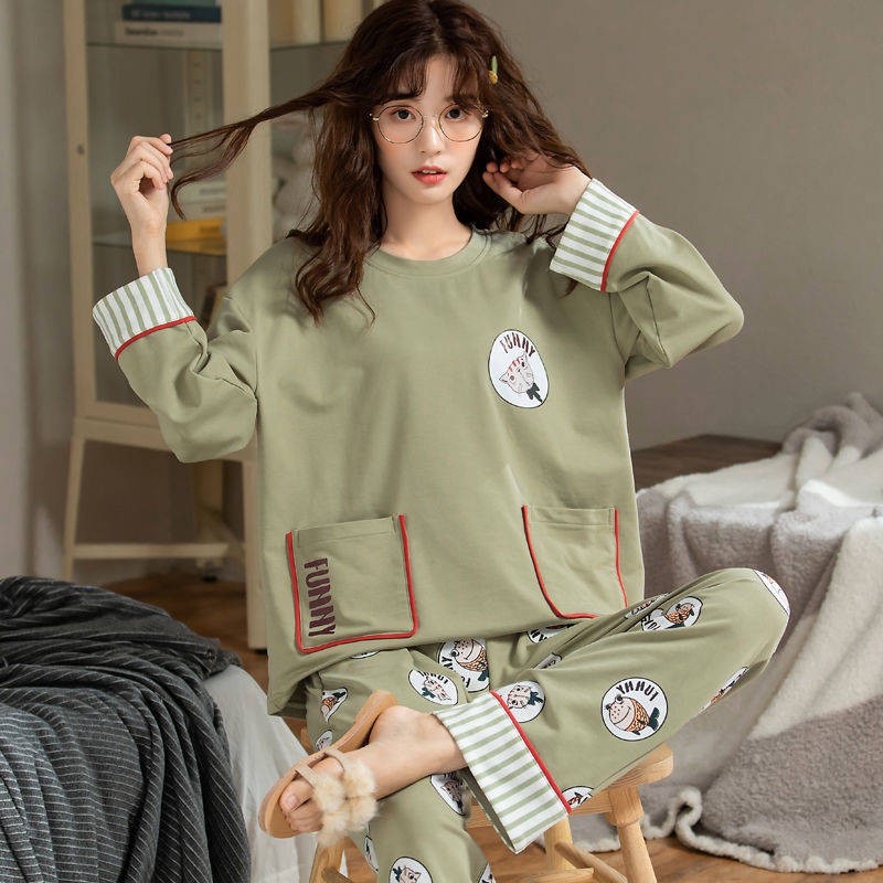 ชุดนอน ชุดนอนด้าย Pajamas Women Spring And Autumn 2020 New Popular Pure