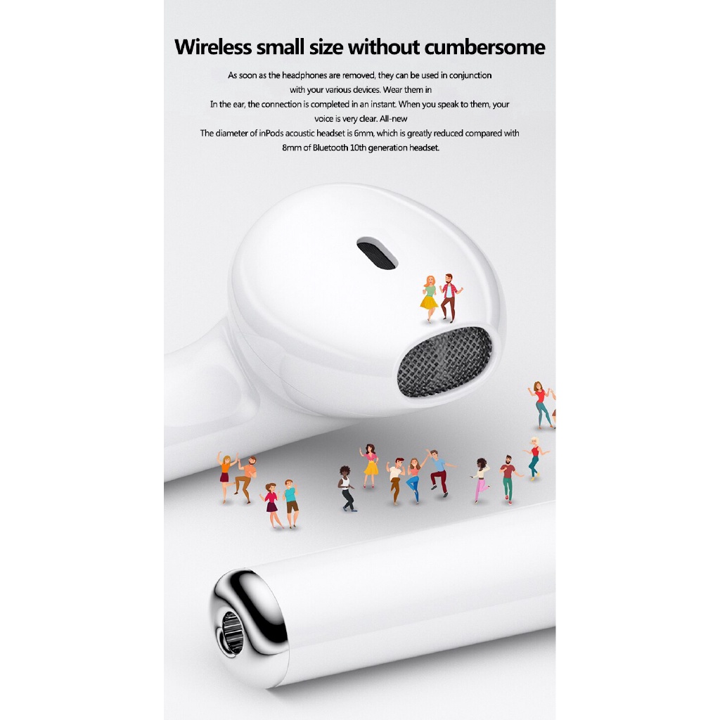 Inpods 12 Bluetooth Earphone 5.0 Wireless Earbuds TWS Headset Touch ...