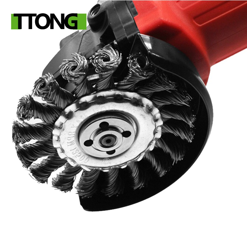 ล้อKnotted Bench Steel Wire Brush Deburring Derusting Angle Grinder Cleaner Accessories 125mm ...