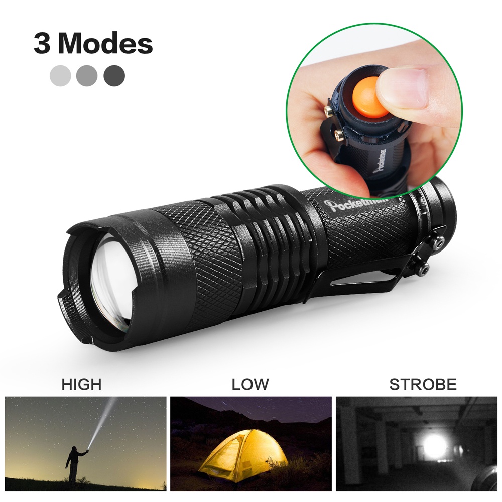Mini Flashlights ocket Flashlight 3 Modes Zoomable Torch Tactical ...