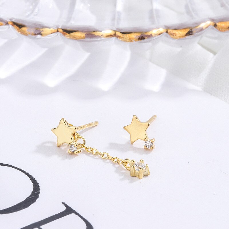 Asymmetric star diamond earrings tassel temperament simple ear jewelry ...