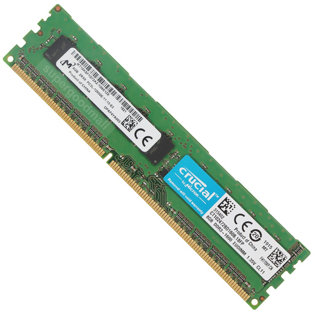 Micron 8GB 2RX8 PC3L-12800E DDR3-1600MHz 240PIN 1.35V ECC Unbuffered ...