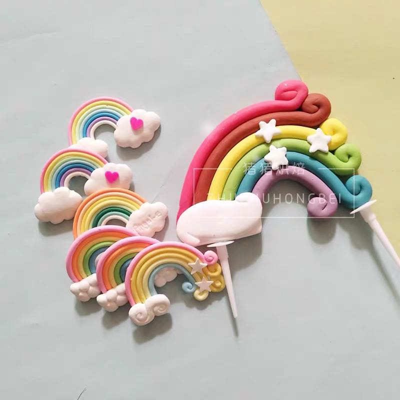 [Quick Shipment] 1pcs Rainbow Cloud Colorful Cake Topper Unique Cake ...