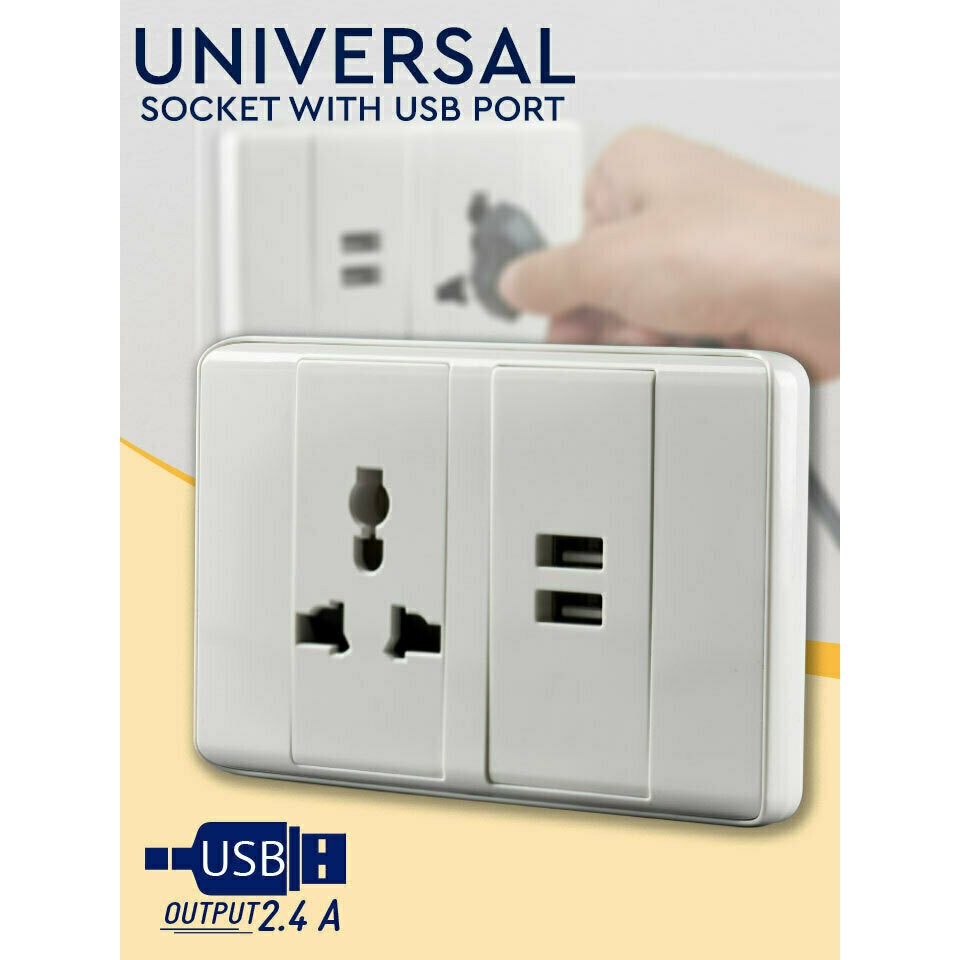 ปลั๊กไฟอเนกประสงค์พร้อมช่อง USB แบบติดผนัง Universal Socket with USB ...