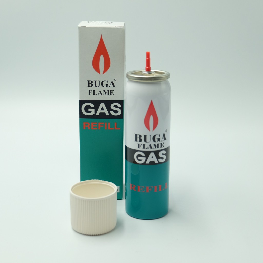 BUGA FLAME GAS 50 กรัม แก๊สกระป๋องสำหรับเติมหัวพ่นไฟ เติมไฟแช็ค ...