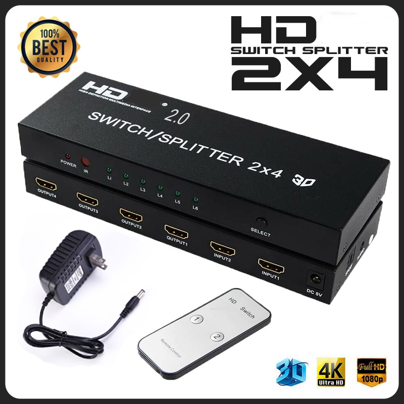 HD Splitter 2x4 HD Switch Switcher 4Kx2K High Definition Video HD ...