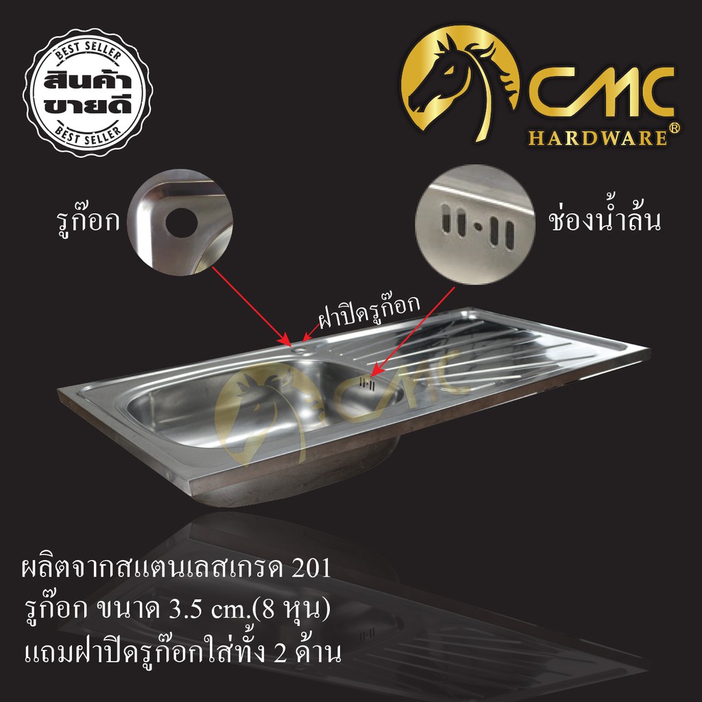 CMC อ่างซิงค์ 1 หลุม ที่พัก รุ่นพับขอบ (ลายตาราง) C10050(3) - cmchome ...