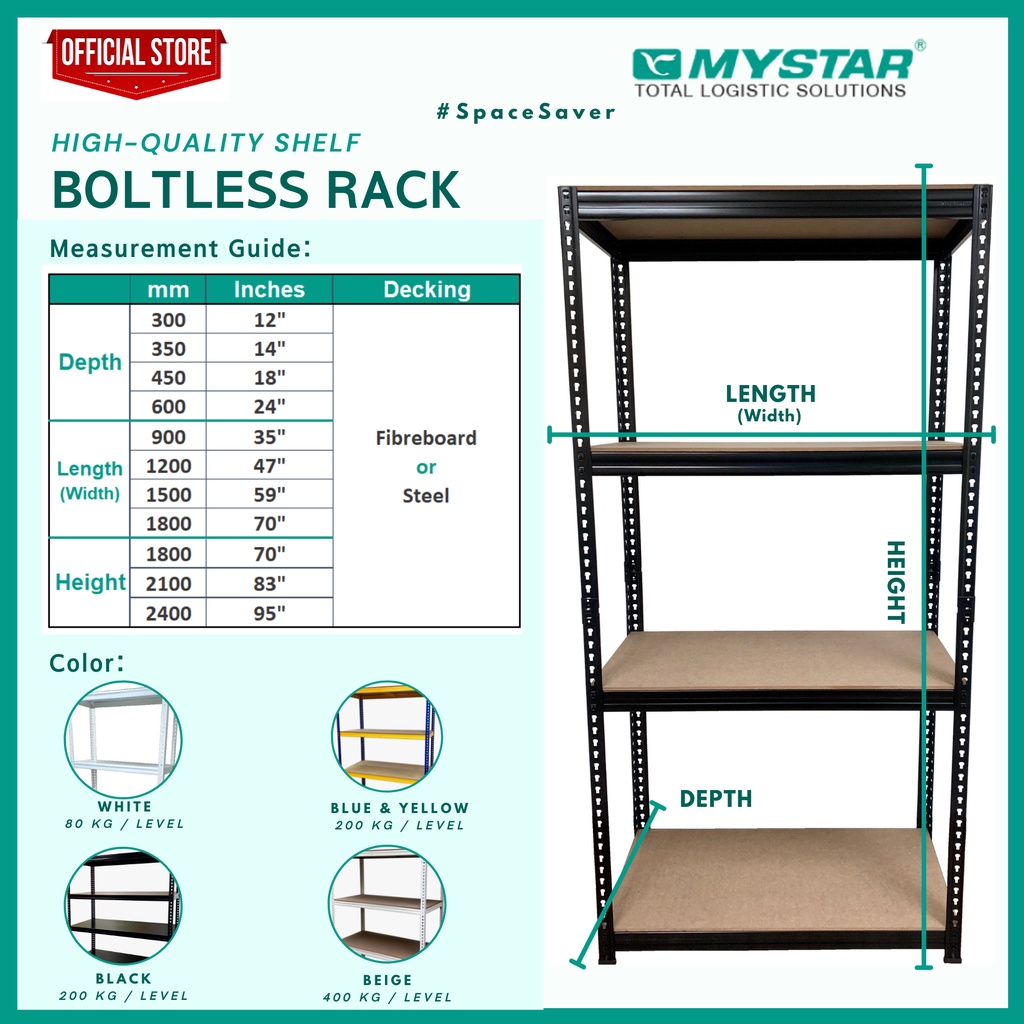 MYSTAR Boltless Rack metal shelf 35(D)x90(W)x180(H) CM 5 tier rack ...