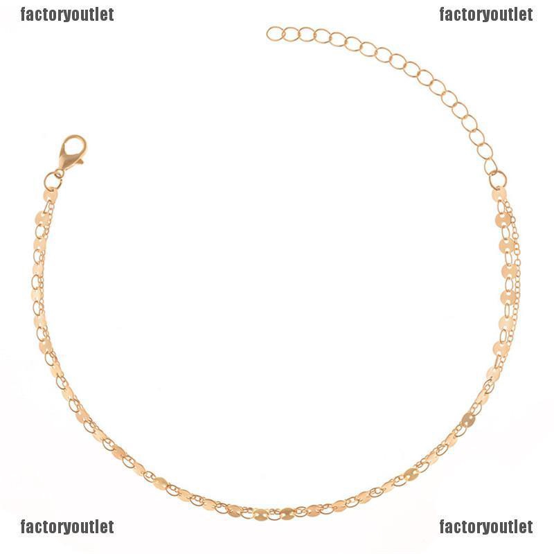 FOTH Women Gold Delicate Bead Double Foot Chain Adjustable Ankle Leg ...