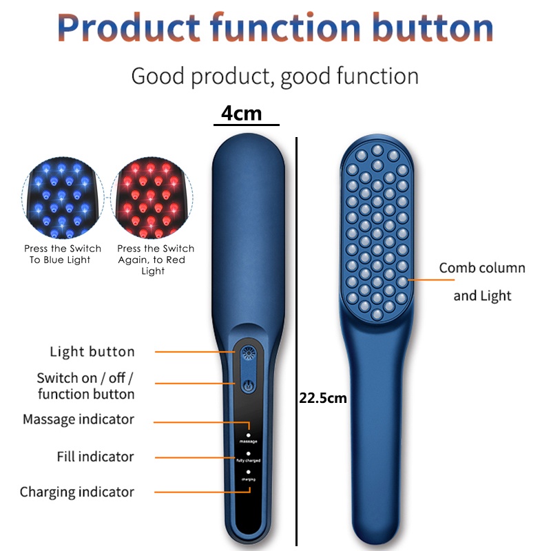 EMS Vibration Head Massage Comb Electric Laser RF Red Blue Light Hair ...