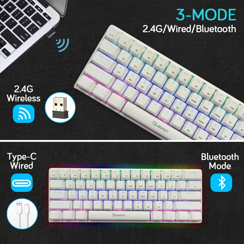 G61 Wireless Keyboard Bluetooth 2 4g Wired 61 Keys Rgb Light Effects Gaming Keyboard Tri Mode