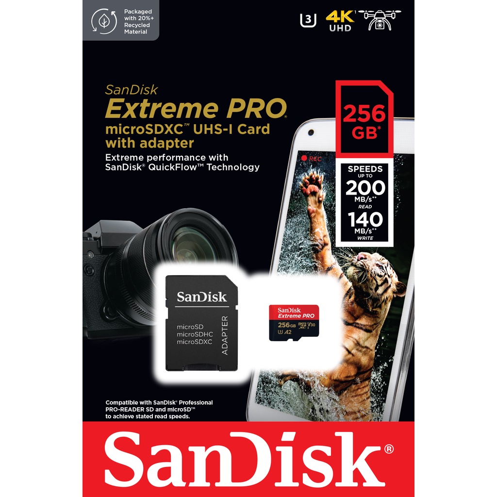 SANDISK Extreme Pro Micro SD card 256GB (200MB) UHS-I V30 4K U3 C10 A2 Memory card SDcard แท้ ...