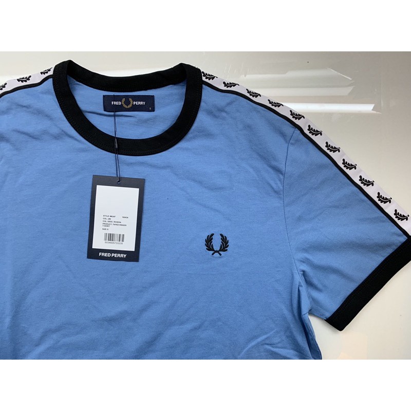 Fred Perry Taped Ringer T-Shirt in Blue Sky - ukauthentic.store - ThaiPick