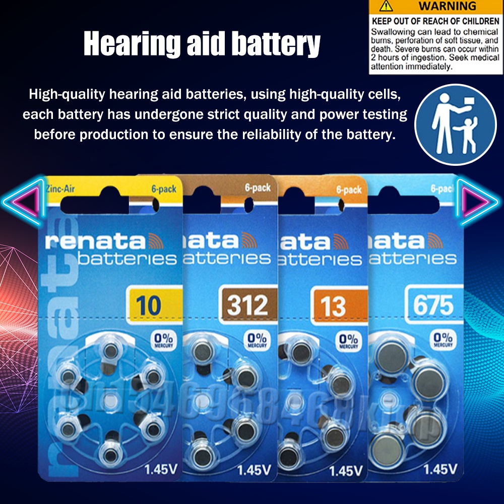 30Packs 180PCS 1.45V Original RENATA ZA10 PR70 10A A10 ZA 10 Zinc Air ...