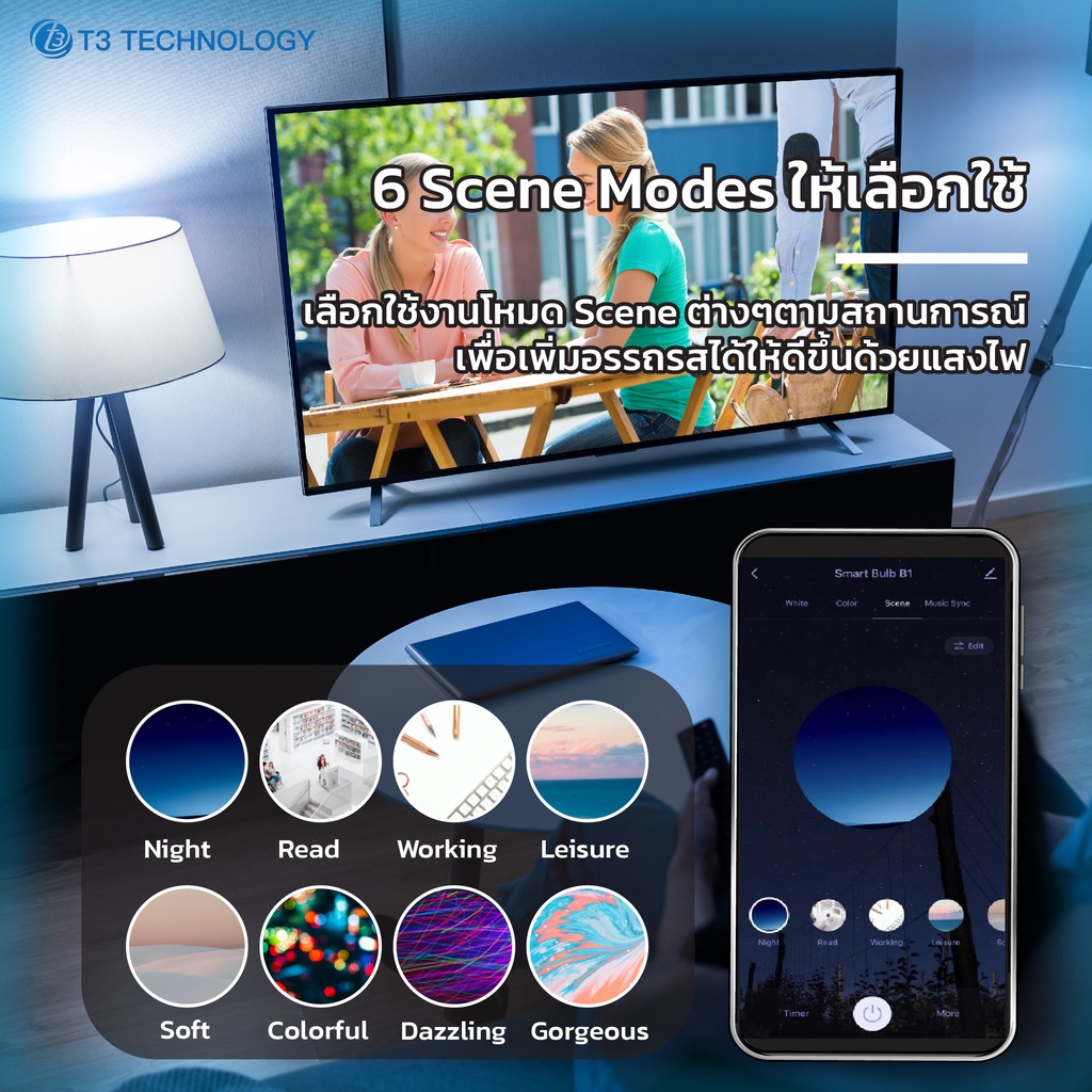 T3 Smart Bulb WI-IFI version หลอดไฟอัจฉริยะ หลอดไฟเปลี่ยนสี E27 9W ...