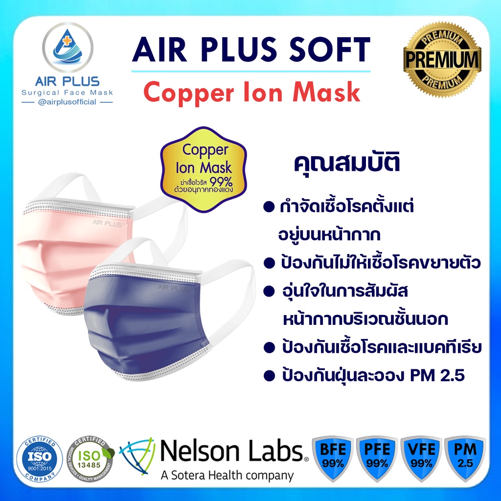 ใหม่ล่าสุด ผลิตในไทย มีอย. AIR PLUS SOFT COPPER ION MASK 1กล่อง บรรจุ ...