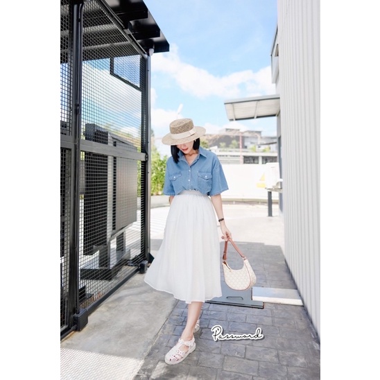 PW533 เซทเสื้อเชิ้ตยีนส์คู่กระโปรงซีทรูเนื้อนุ่ม - suganya1 - ThaiPick