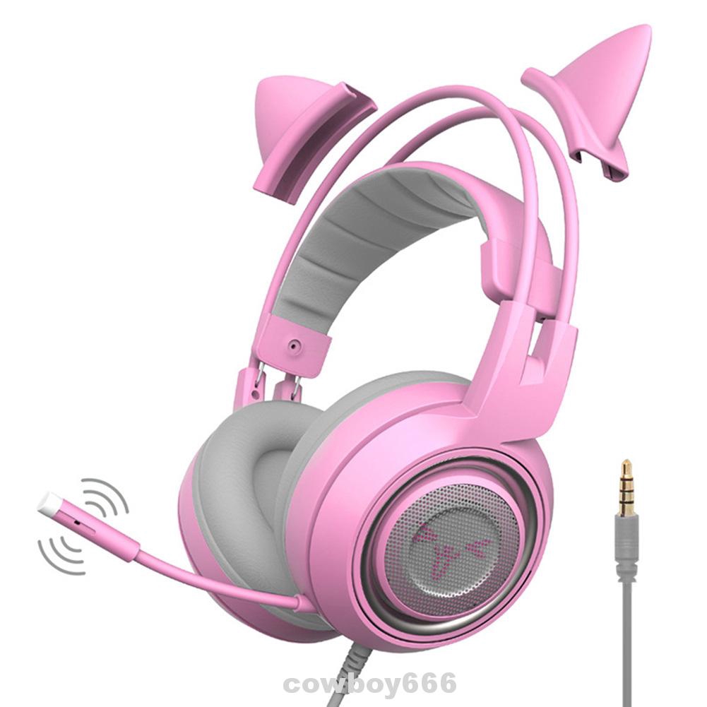 Gaming Headset Adjustable Head Mounted Kids Noise Cancelling Pink Cat ...