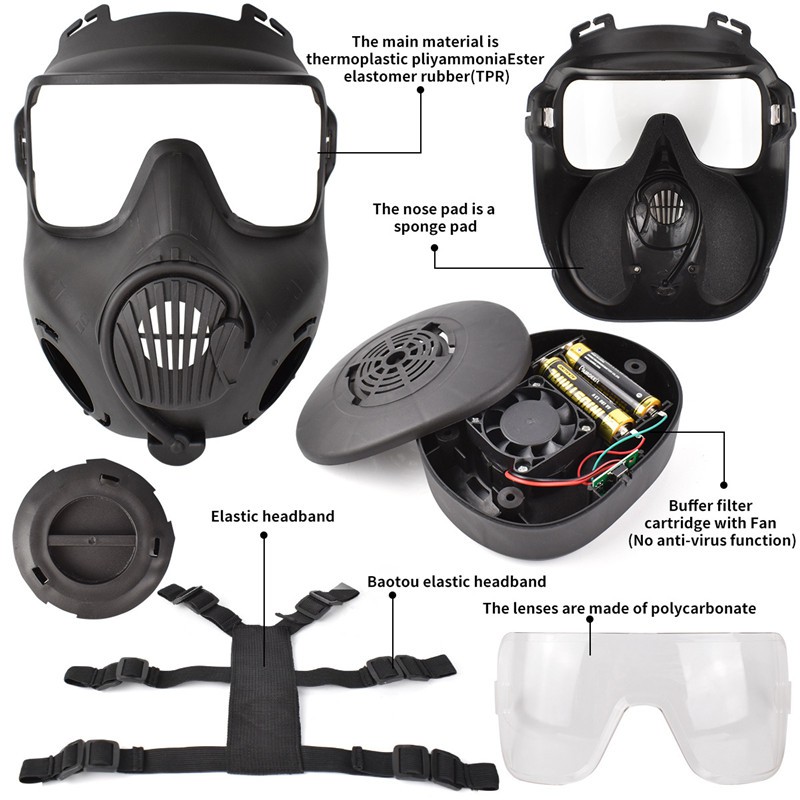 Military Airsoft M50 Fan Gas Mask Protection Double Filter Fan CS ...